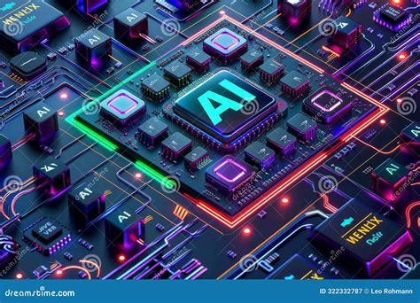 Vibrant Ai Processor With Glowing Circuits On Motherboard High Tech Illustration Of Artificial