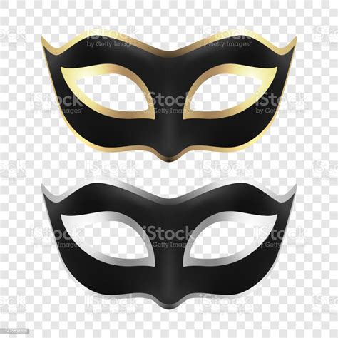 벡터 3d 현실적인 검정과 은색 황금 카니발 얼굴 마스크 아이콘 세트가 격리되어 있습니다 파티용 마스크 가장 근접 촬영 마스크의