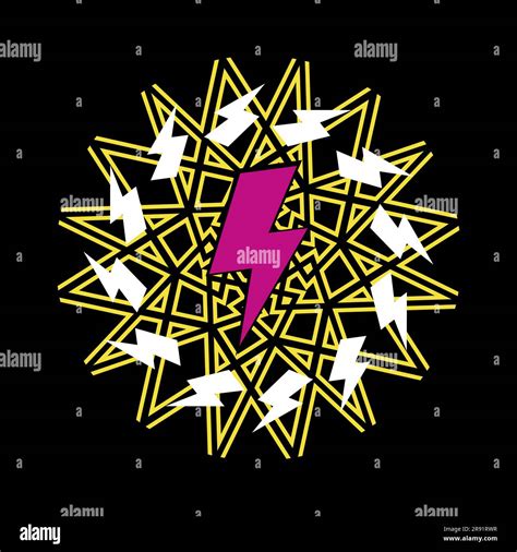 Design For T Shirts With Concentric Geometric Shapes And The Symbol Of Thunderbolt Isolated On