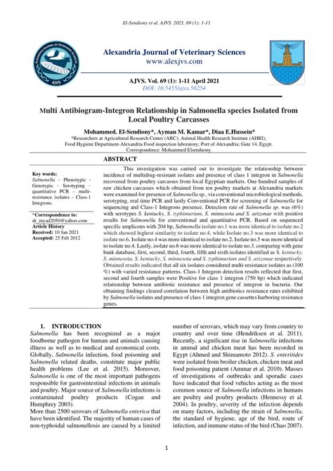 Pdf Multi Antibiogram Integron Relationship In Salmonella Species
