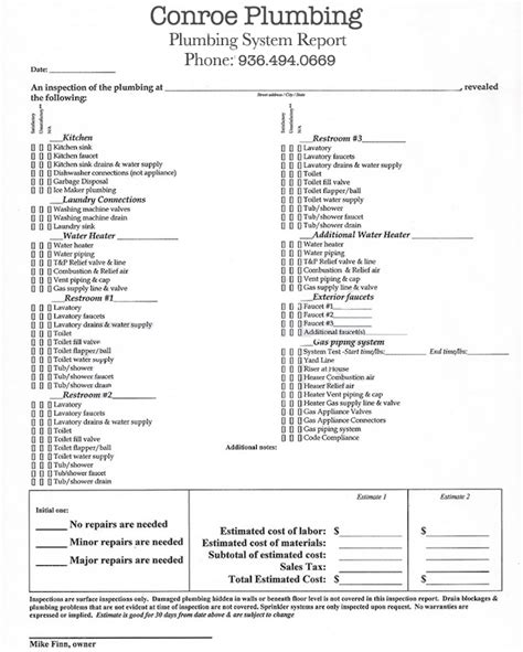 Plumbing Inspection Report Template Br