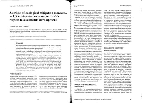 Pdf A Review Of Ecological Mitigation Measures In Uk Environmental Statements With Respect To