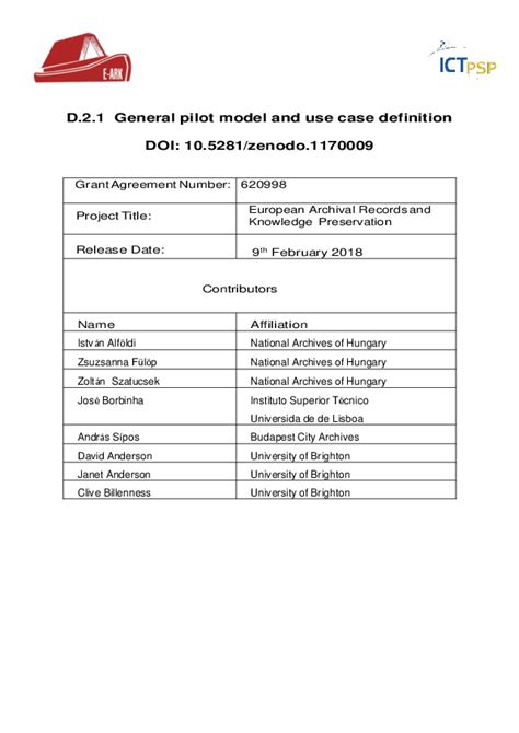 Pdf General Pilot Model And Use Case Definition
