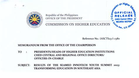 Ched Released A Memo Sharing The Youth Summit Results Seameo Innotech