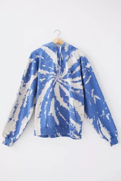 Vintage Champion Blue Tie Dye Hoodie Sweatshirt Urban Outfitters