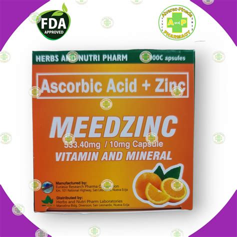 Meedzinc Ascorbic Acid With Zinc Vitamins C Capsule With Zinc Vit C Ascorbic Acid Zinc Caps