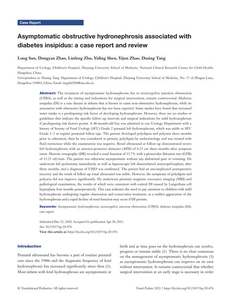 Pdf Asymptomatic Obstructive Hydronephrosis Associated With Diabetes