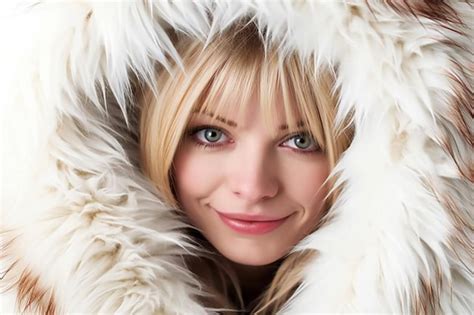 Premium Photo Portrait Of A Beautiful Girl In A Fur Coat On A White