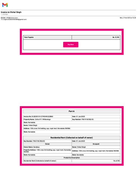 Gmail Invoice To Vishal Singh Pdf Invoice Payments