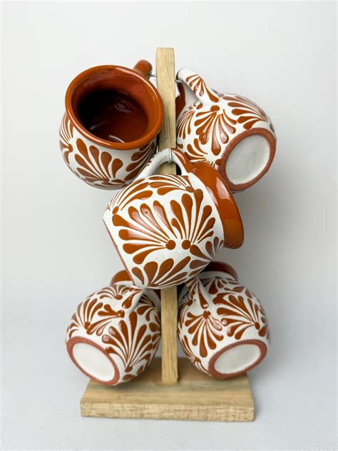 Mexican Clay Mugs Talavera Style 6pc Set With Stand Artofit