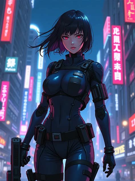 Anime Girl In A Futuristic City With A Gun Seaart Ai