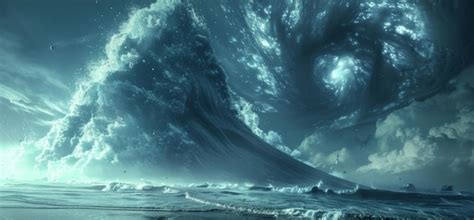 Premium Photo Amidst A Calm Ocean A Towering Wave Looms In The