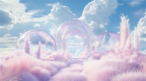 Dreamy Glass Spheres And Pampas Grass Premium Ai Generated Image