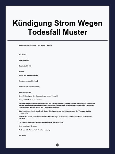 Kündigung Strom Wegen Todesfall Muster