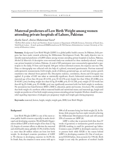 Pdf Maternal Predictors Of Low Birth Weight Among Women Attending