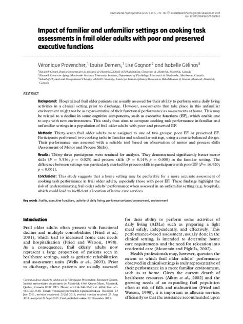 Pdf Impact Of Familiar And Unfamiliar Settings On Cooking Task