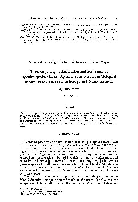 Pdf Taxonomy Origin Distribution And Host Range Of Aphidius Species