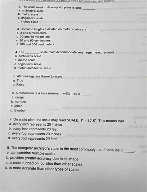Solved On To Construction Drawings Ppt3 Dimensioning And Scaling 2 The Scale Used To Develop