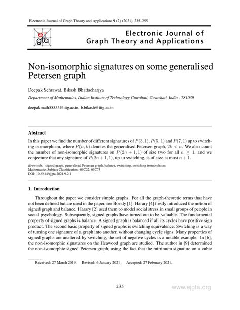 Pdf Non Isomorphic Signatures On Some Generalised Petersen Graph