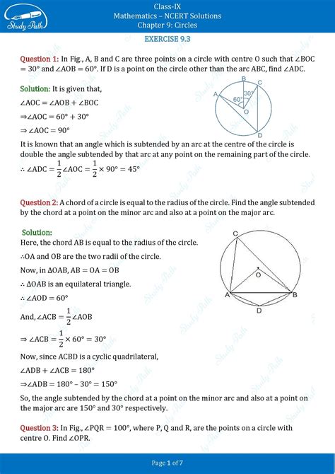 Ncert Solutions For Class 9 Maths Chapter 10 Circles Study Path