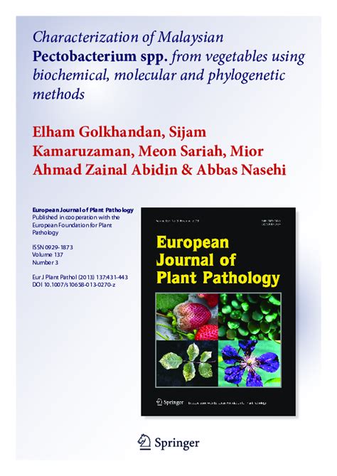 Pdf Characterization Of Malaysian Pectobacterium Spp From Vegetables
