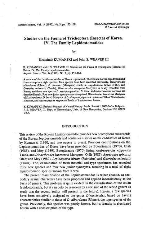 Pdf Studies On The Fauna Of Trichoptera Insecta Of Korea Iv The