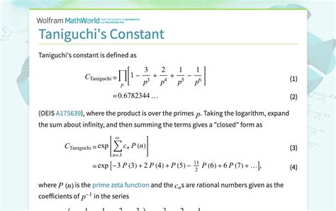 Taniguchis Constant From Wolfram Mathworld