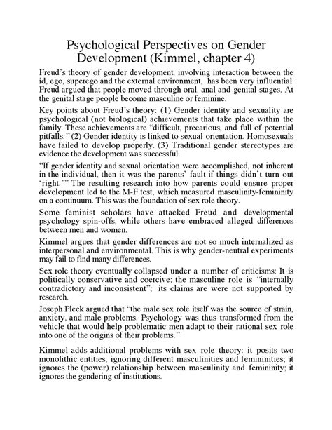 Notes On Psychological Perspectives On Gender Development Soc 327