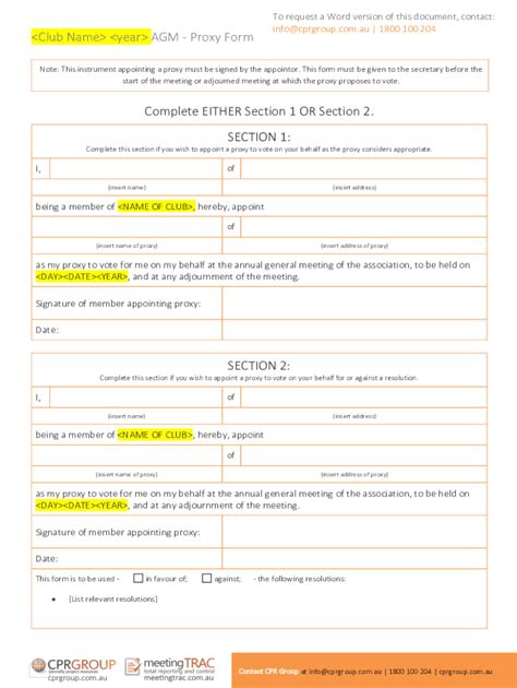 Fillable Online 210701 Cpr Group Agm Proxy Form Template Fax Email Print Pdffiller