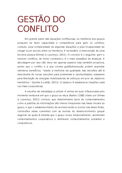 Gestão Conflitos GestÃo Do Conflito Em Grande Parte Das Situações