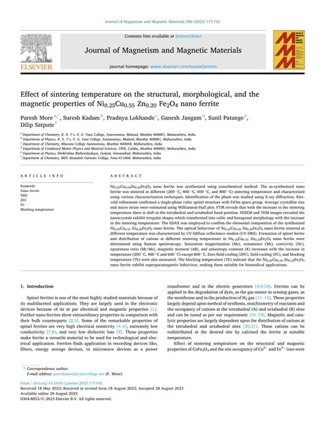 Pdf Effect Of Sintering Temperature On The Structural Morphological And The Magnetic