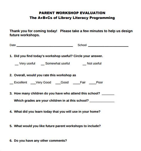 Free 7 Workshop Evaluation Forms In Pdf Ms Word