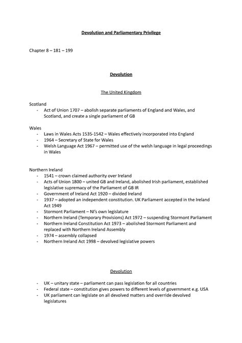 Unit 8 Devolution Devolution And Parliamentary Privilege Chapter 8