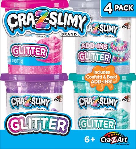 Cra Z Slimy 4 Pack Glitter Slime Set Comes With 3 Colors Of Pre Made Glitter Slime