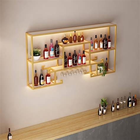 Bar Shelves Metal Wine Rack With Led Light Wall Mounted Bottle Storage