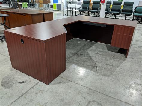 Lacasse Cherry Laminate L Shaped Desk With Drawers