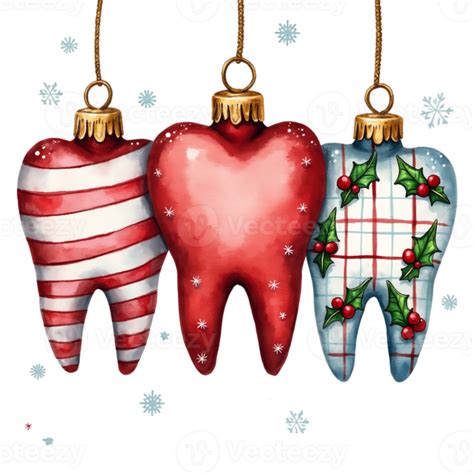 Three Cute Tooth Shaped Ornaments Hang Festively Each Adorned With