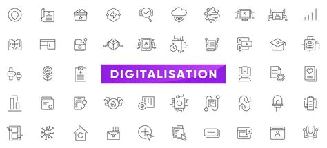 Digitalisation Linear Icon Set Digital Technology Cloud Computing Mobile Payment Coding