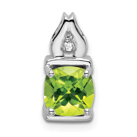 14k White Gold Peridot And Real Diamond Pendant