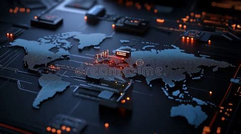 Cybersecurity Map Visualizing Cyberattacks With Glowing Red Lines And Protective Blue Barriers