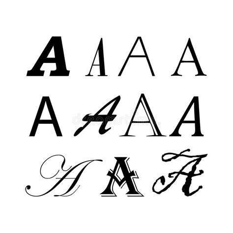 Letter A Different Fonts In Hand Drawn Style On White Background