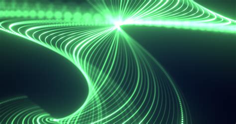 Abstract Green Waves From Lines And Dots Particles Of Glowing Swirling Futuristic Hi Tech With
