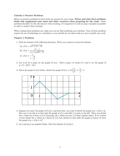 Chapter 1 Practice Homework Calculus 1 Practice Problems Below Are