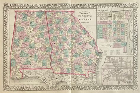 County Map Of The States Of Georgia And Alabama Samuel Augustus Sr