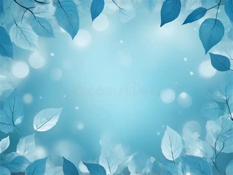 Abstract Light Blue Leaf Background Blurred Leaves And Circular Bokeh Stock Illustration