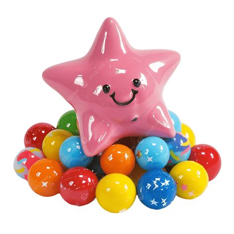 Smiling Pink Star Sculpture On Colorful Balls Pink Star Sculpture