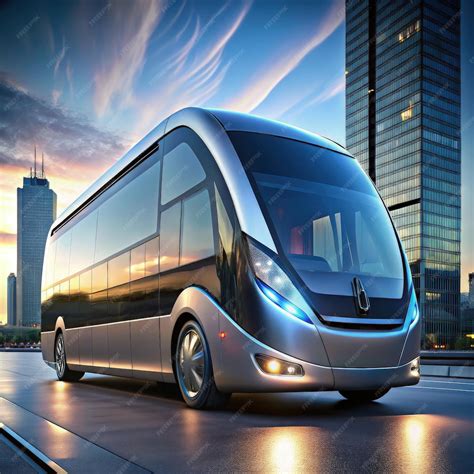 Futuristic Bus Design In A City Skyline At Sunset With Modern