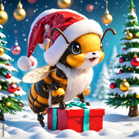 This Is A Super Cute Little Chibi Bee Wearing A Red Santa Hat The Hat