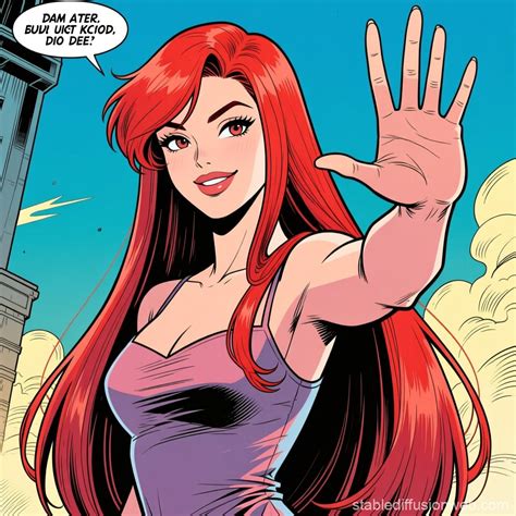 1990s Comic Illustration Of Almost Super Long Straight Hair Redhead