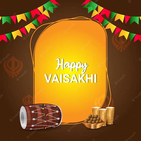 펀자브 축제 행복한 Vaisakhi 축하 배경 및 인사말 카드 그림 프리미엄 벡터